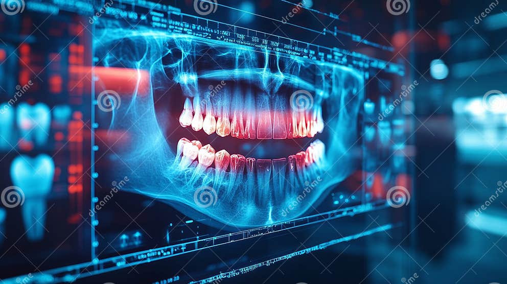 Digital Dental X-Ray Displaying Teeth and Jawbone, Emphasizing ...
