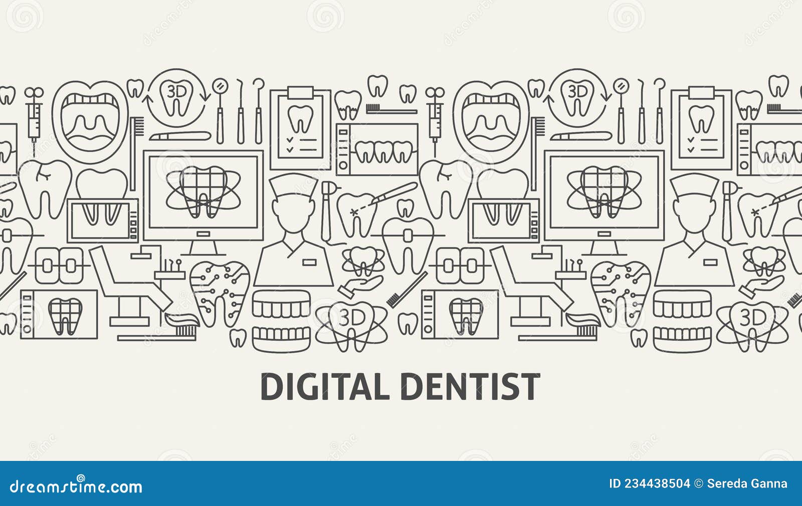 Dentist Banner With Syringe And Tooth Symbols Cartoon Vector ...