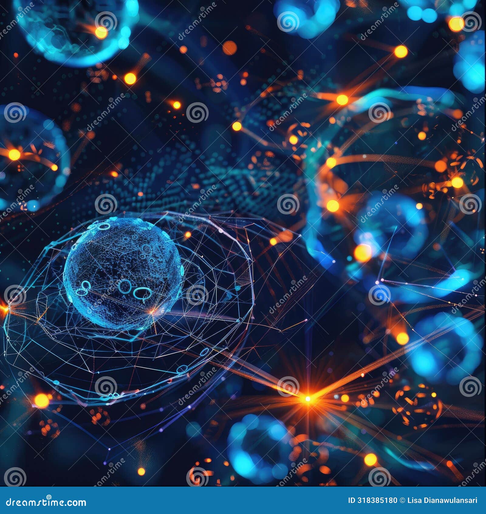A Digital Depiction of Cells and Technology Lines Stock Illustration ...