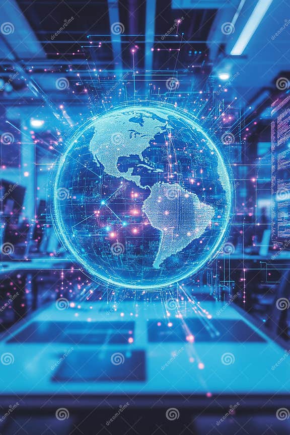 A Digital Depiction of Earth on a Blue Technological Backdrop ...