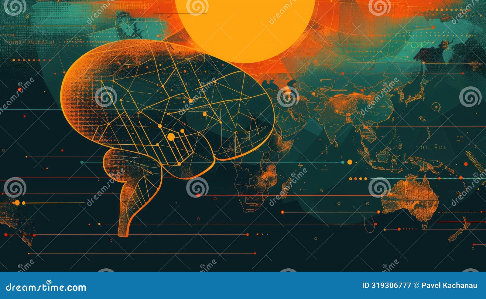 Digital Depiction of Human Head Silhouette with World Map Backdrop ...