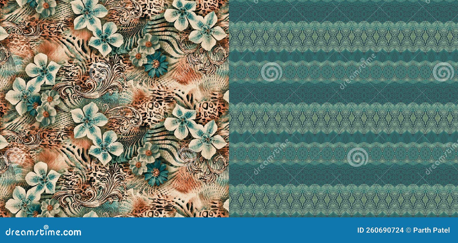 Digital Design Allover Top Bottom Flower Pattern Stock Illustration ...