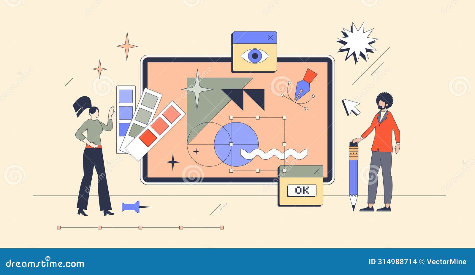 Digital Design and Visual Material Drawing Neubrutalism Tiny Person ...