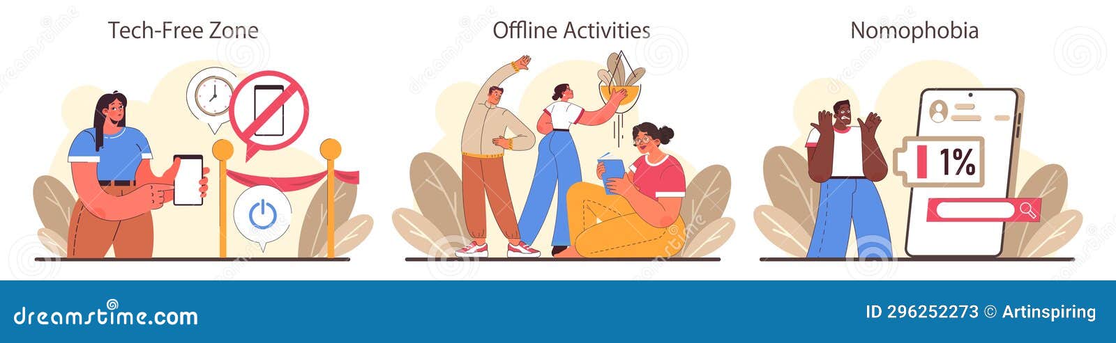 Digital Detox Set. Characters Practicing Mindfulness, Reducing Screen ...