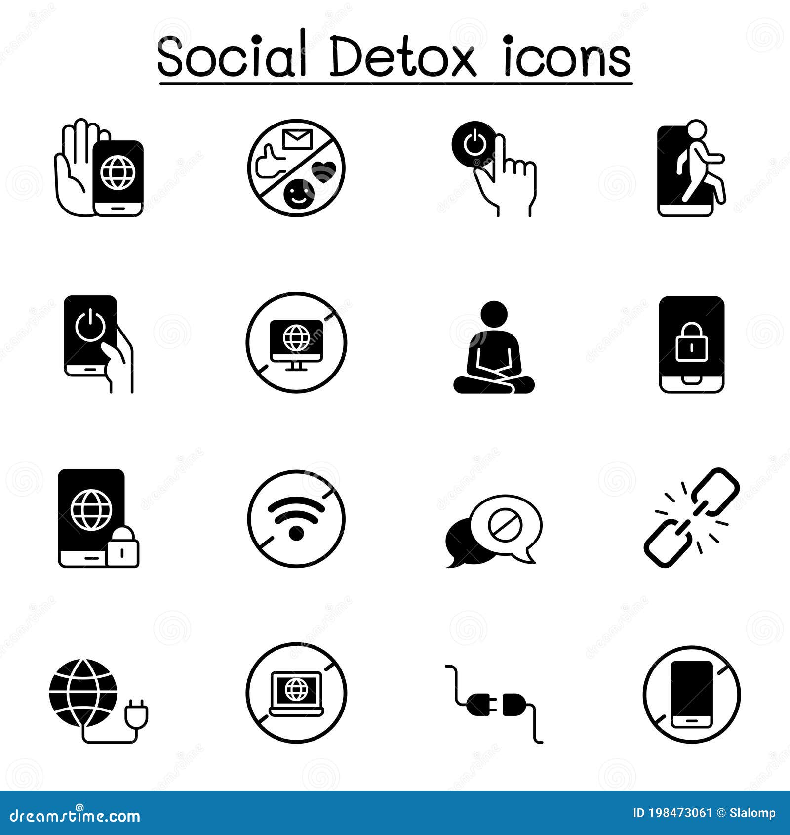 Digital Detoxing Icons Set Vector Illustration Graphic Design Stock ...