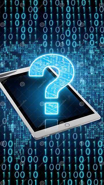Digital Device with Glowing Question Mark on Screen Surrounded by ...