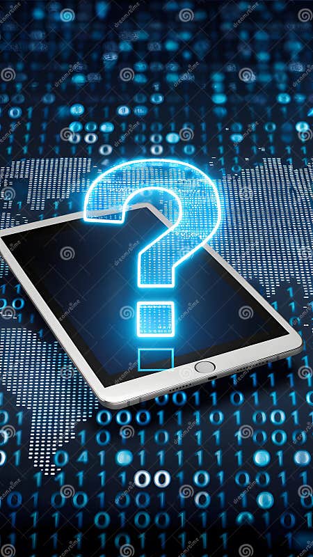 Digital Device with Glowing Question Mark on Screen Surrounded by ...