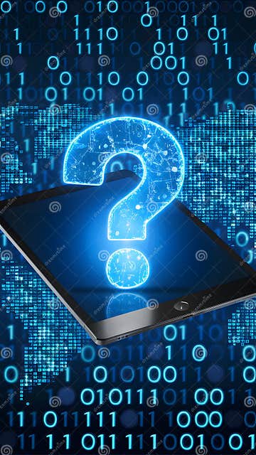 Digital Device with Glowing Question Mark on Screen Surrounded by ...