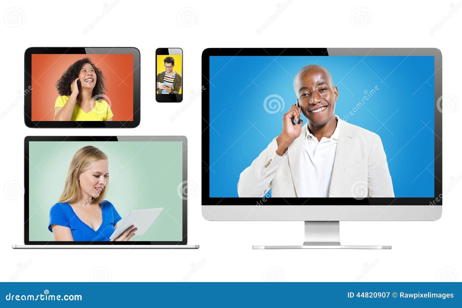 Digital Devices with Portrait of People Using Devices Stock Image ...