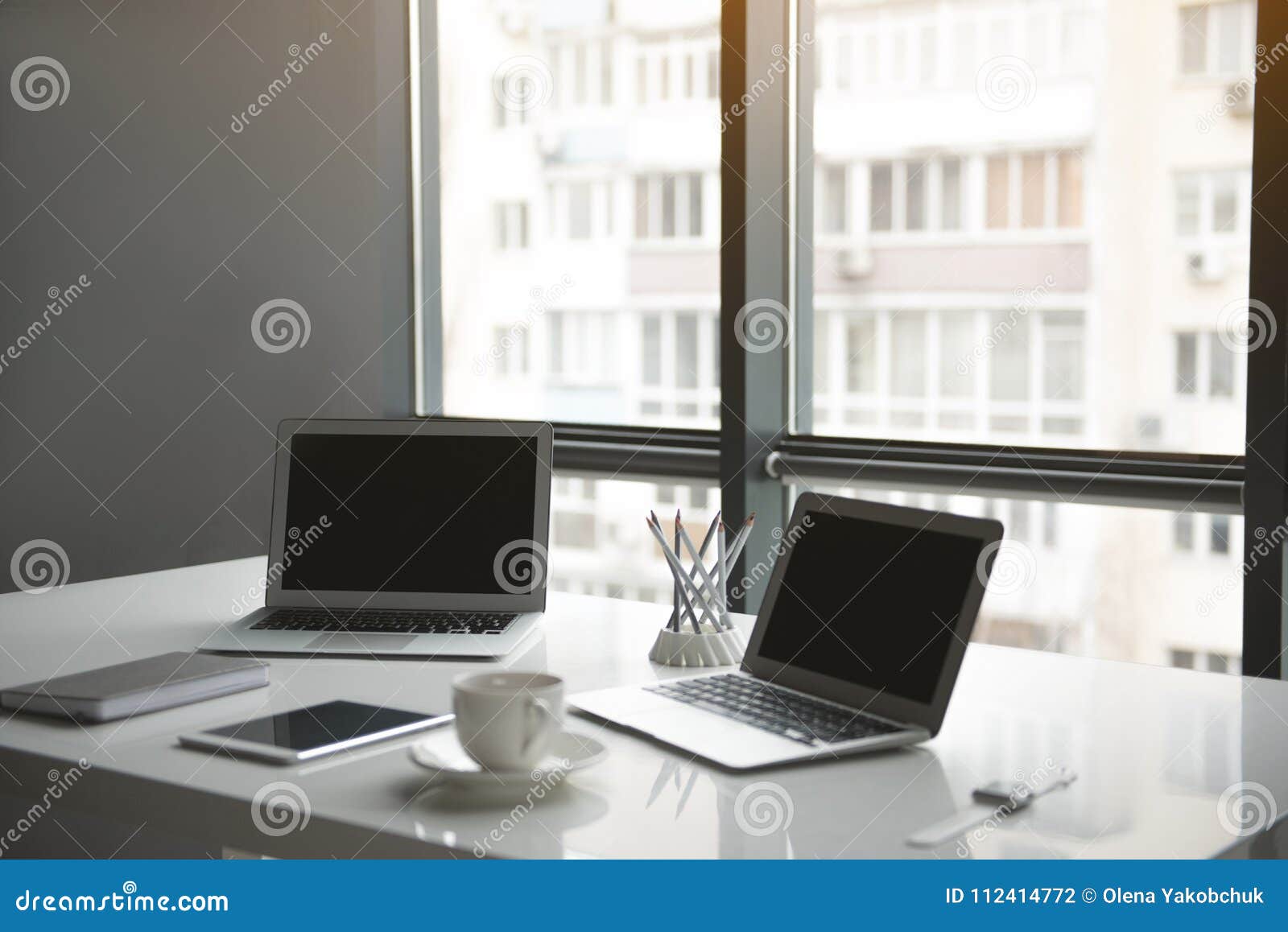 Digital Devices and Workbook on Desk Stock Photo - Image of desktop ...