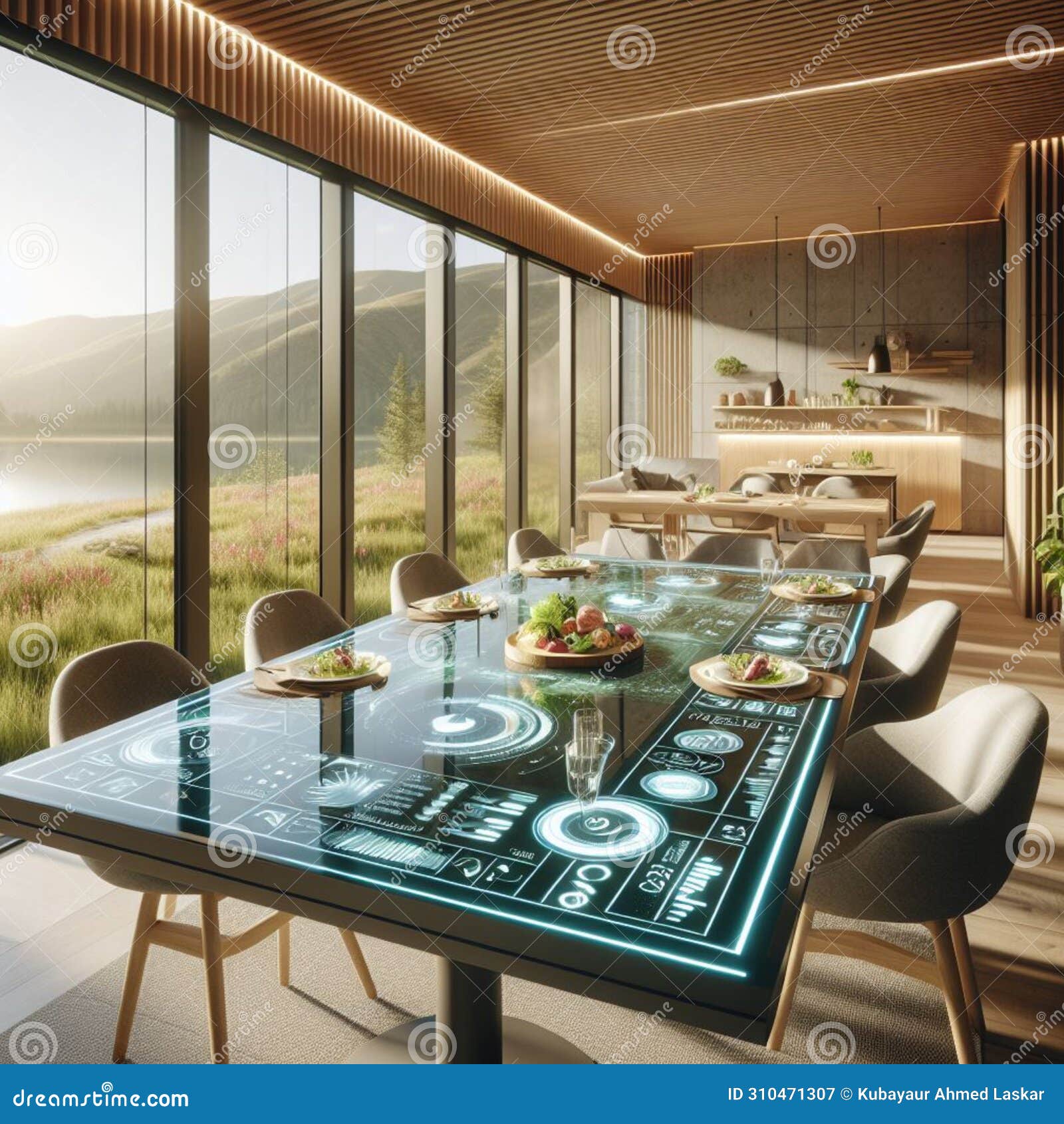 Digital Dining Room Inside Design in Future Stock Illustration ...