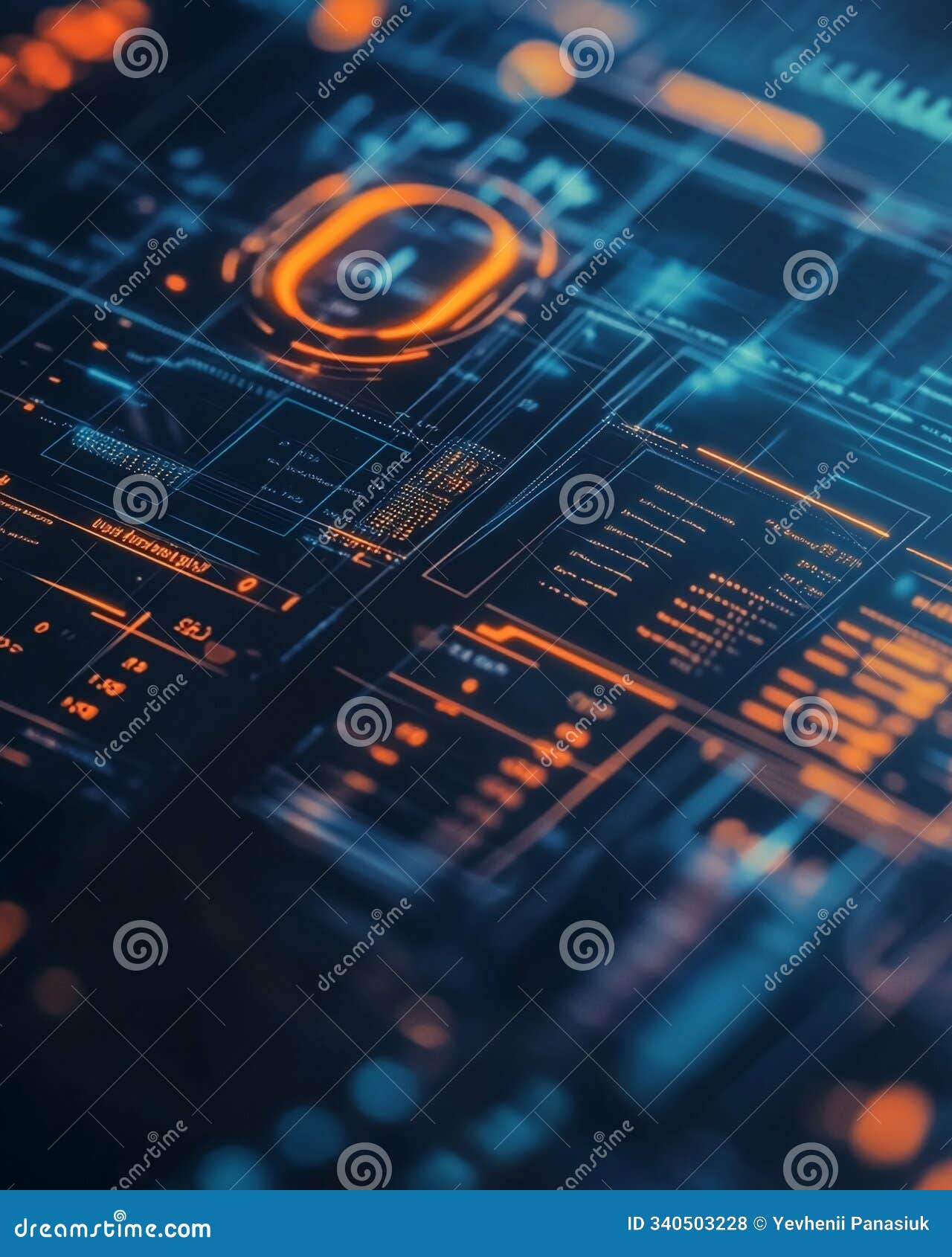 A Close-up View of a Glowing Digital Interface with an Orange 0 ...