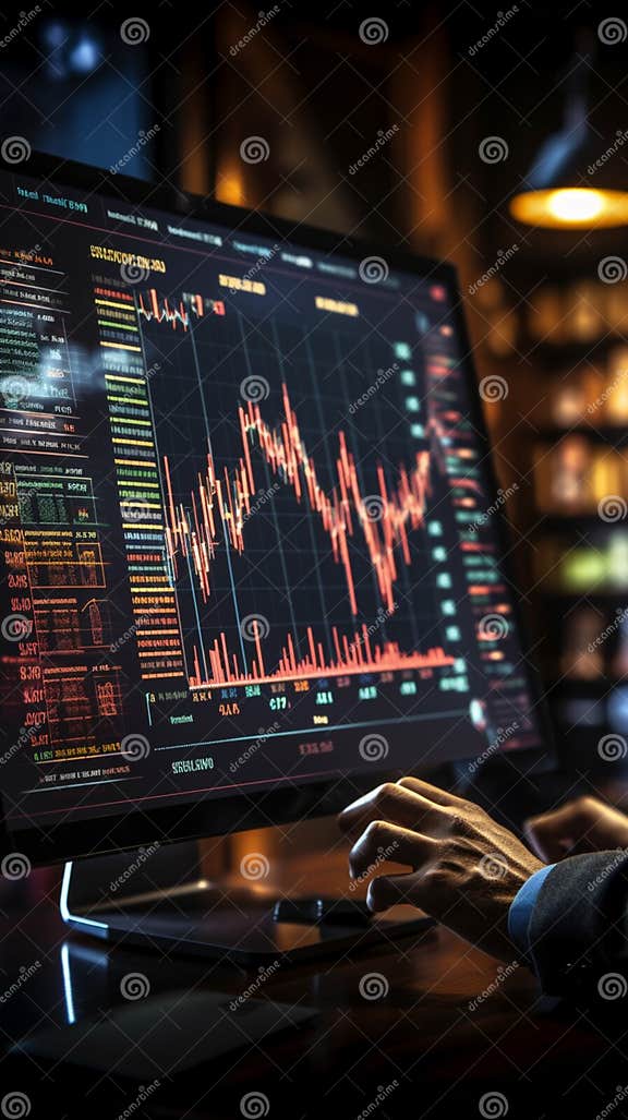 Digital Display with Financial Chart Indicators and a Traders Hand for ...