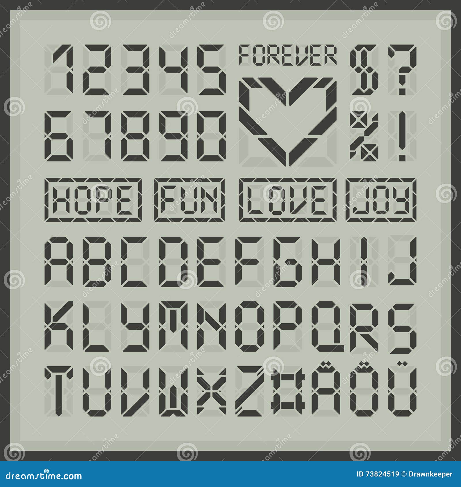 Digital Display Font Alphabet Letters and Numbers Stock Vector ...