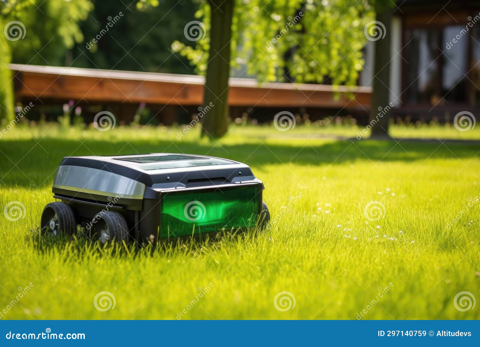 Digital Display on Robotic Mower on Green Grass Stock Image - Image of ...