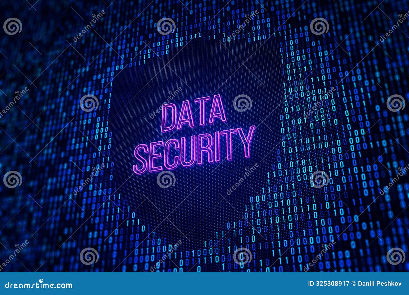 Digital Display with the Text DATA SECURITY on a Pixelated Blue ...