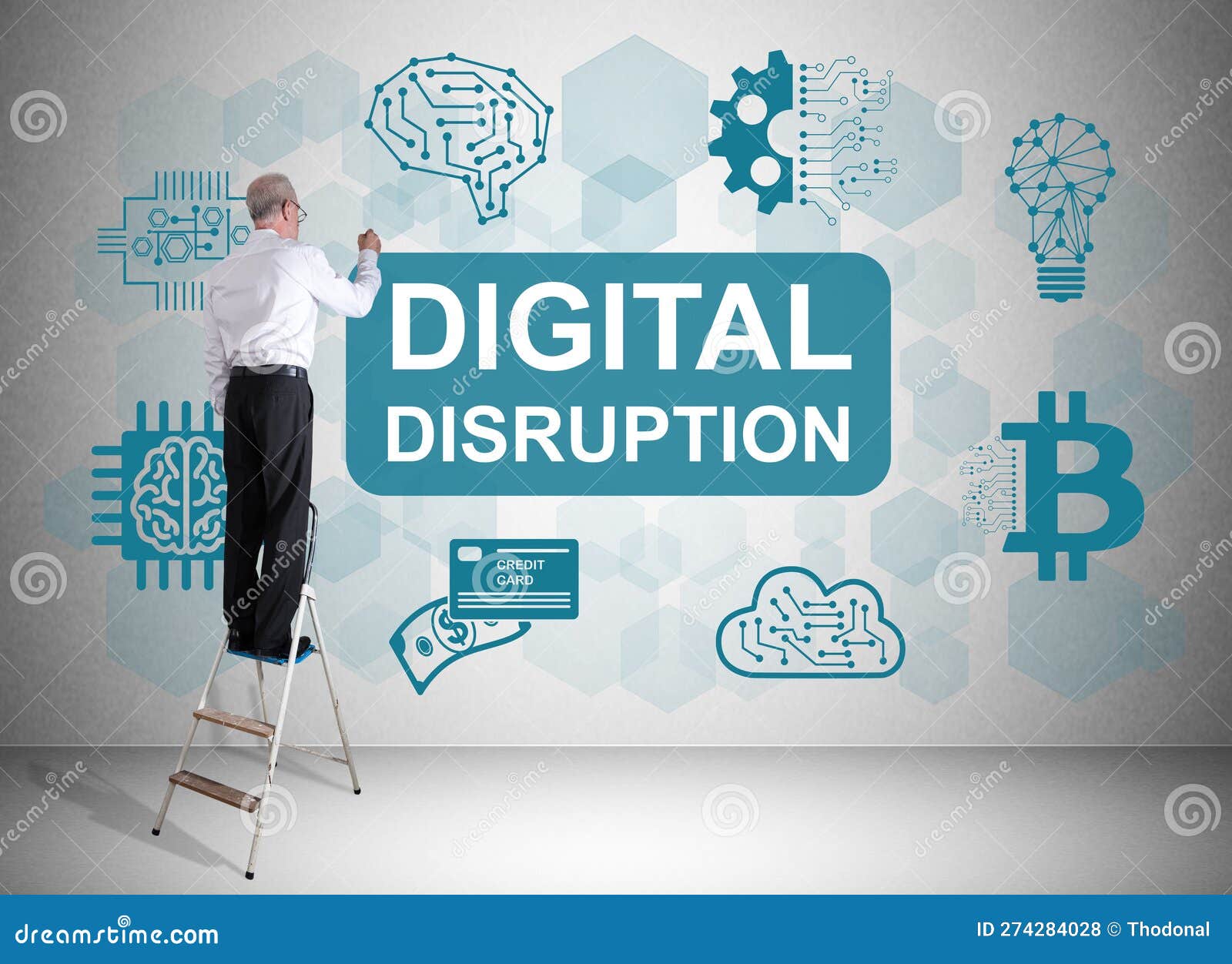 Digital Disruption Concept Drawn by a Man on a Ladder Stock ...