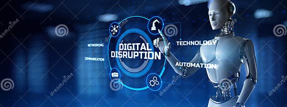 Digital Disruption Transformation Disruptive Innovation Concept. Robot ...
