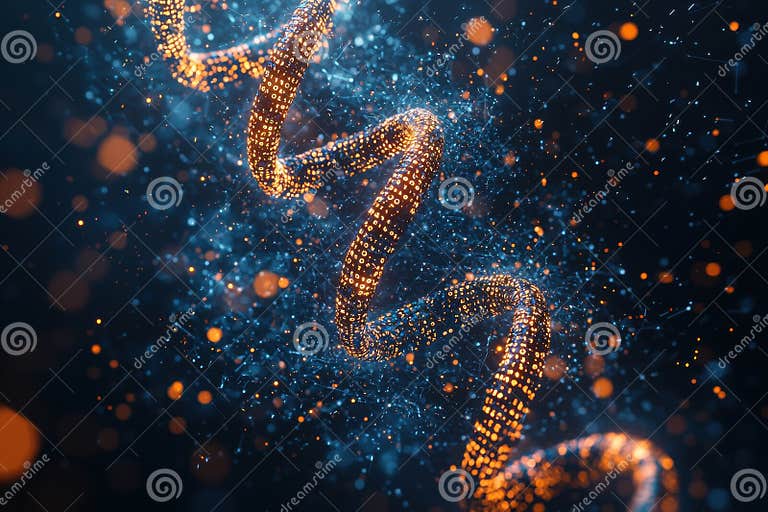 Digital DNA Double Helix Composed of Glowing Binary Code Stock Image ...