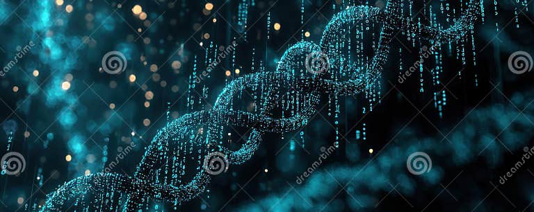 Digital DNA Double Helix with Flowing Binary Code Stock Image - Image ...