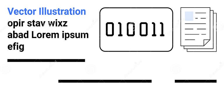 Digital Document with Binary Code and Placeholder Text Illustration for ...
