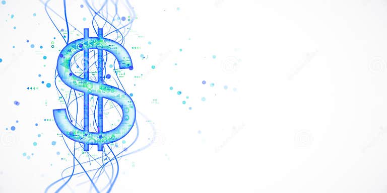Digital Dollar Sign with Abstract Lines and Dots on White Gradient ...