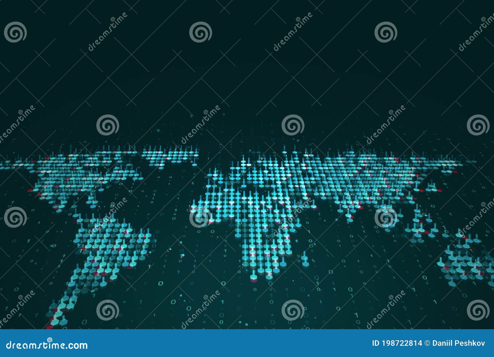 Digital Dots World Map on Binary Code Background Stock Illustration - Illustration of ...