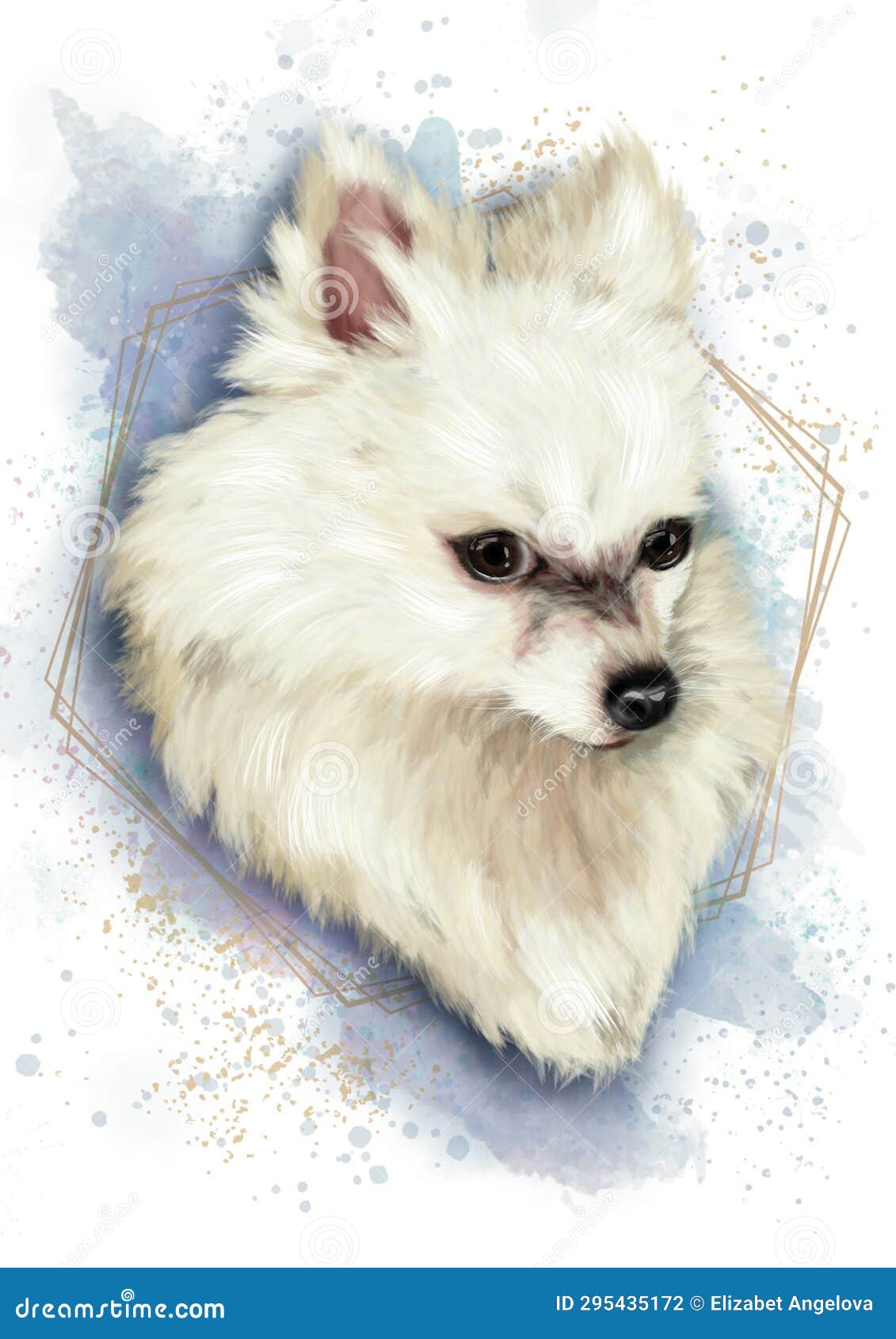 Digital Drawing Art of a White Dog Pomeranian Spitz Stock Illustration ...