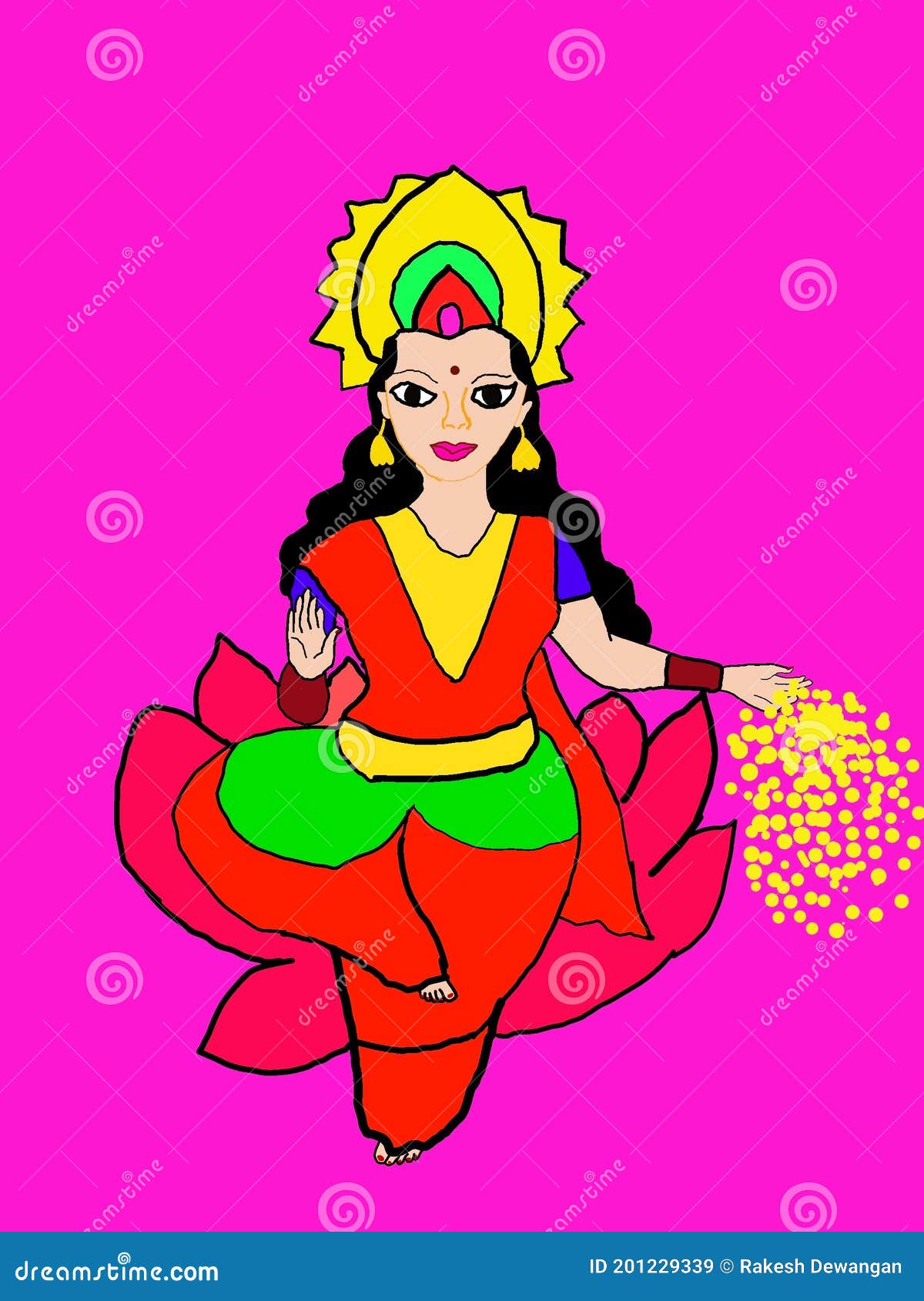 Digital Drawing of Goddess Laxmi Stock Illustration - Illustration of ...