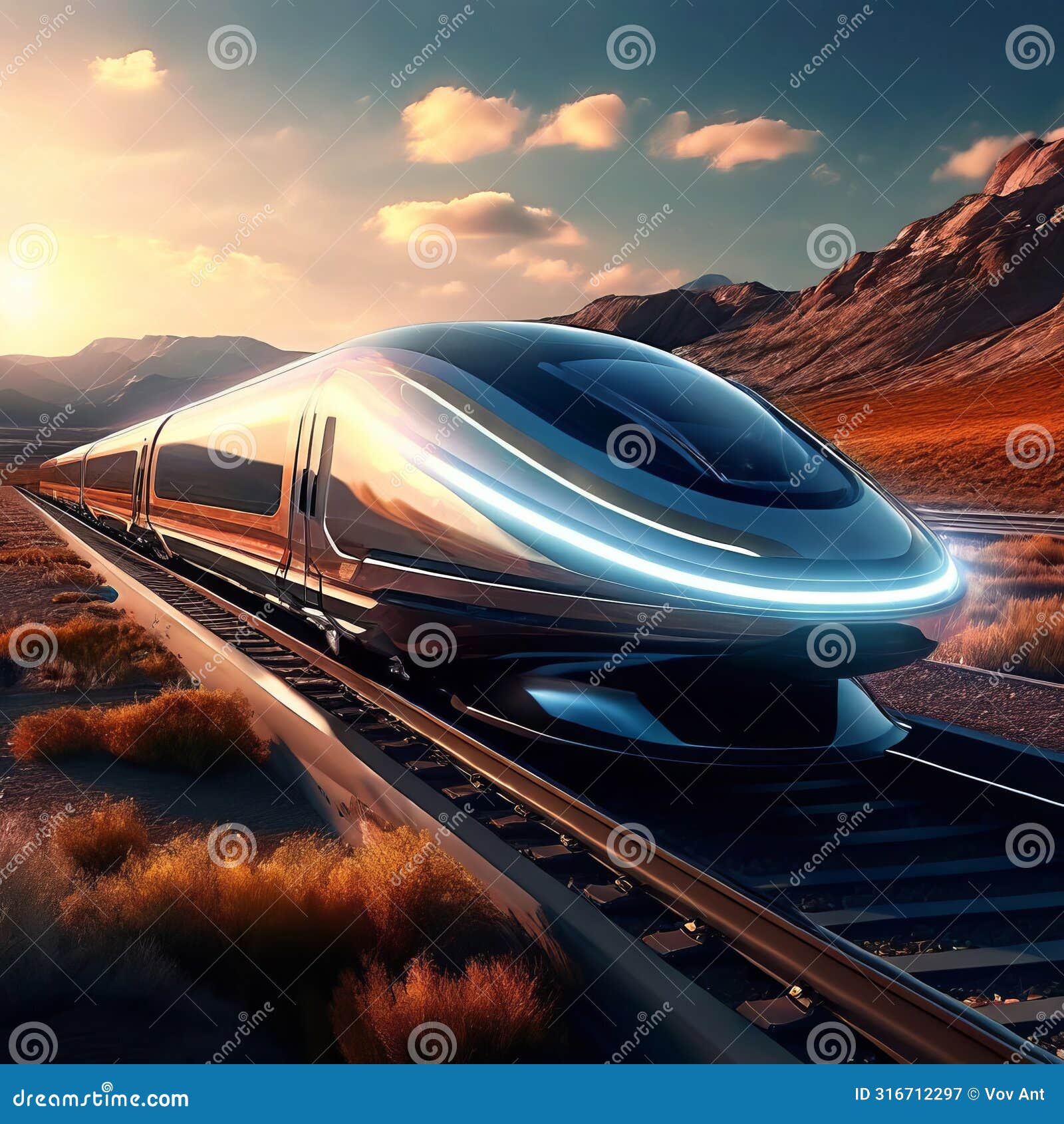 A Digital Drawing of a High Speed Hyperloop Train in a Sci Fi S Stock ...