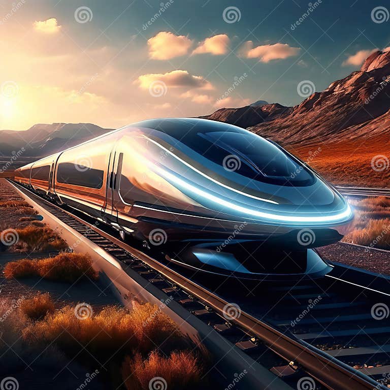A Digital Drawing of a High Speed Hyperloop Train in a Sci Fi S Stock ...