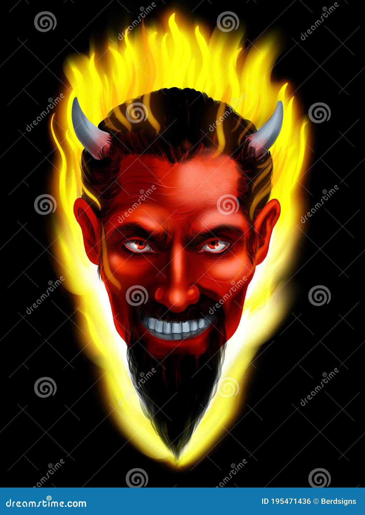 Satan Face In Profile With Bared Teeth Isolated On White. Cartoon ...