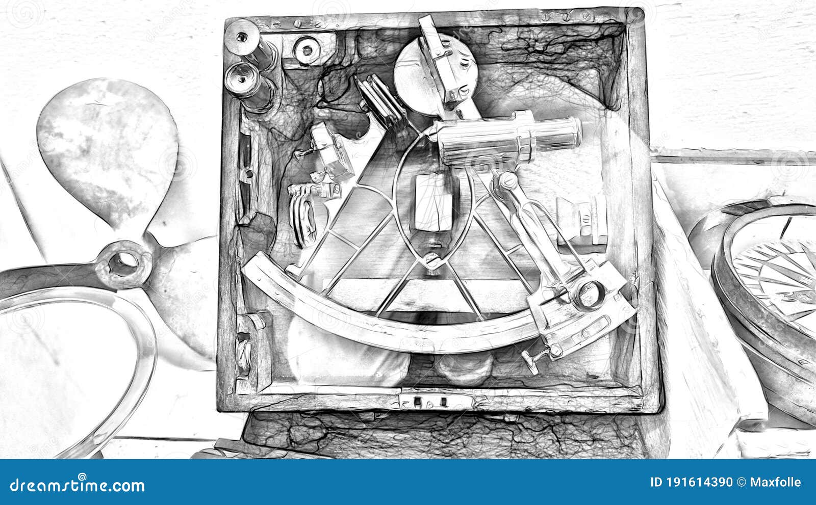 Digital Drawing Style Representing a Sextant, Vintage Navigation Tool ...