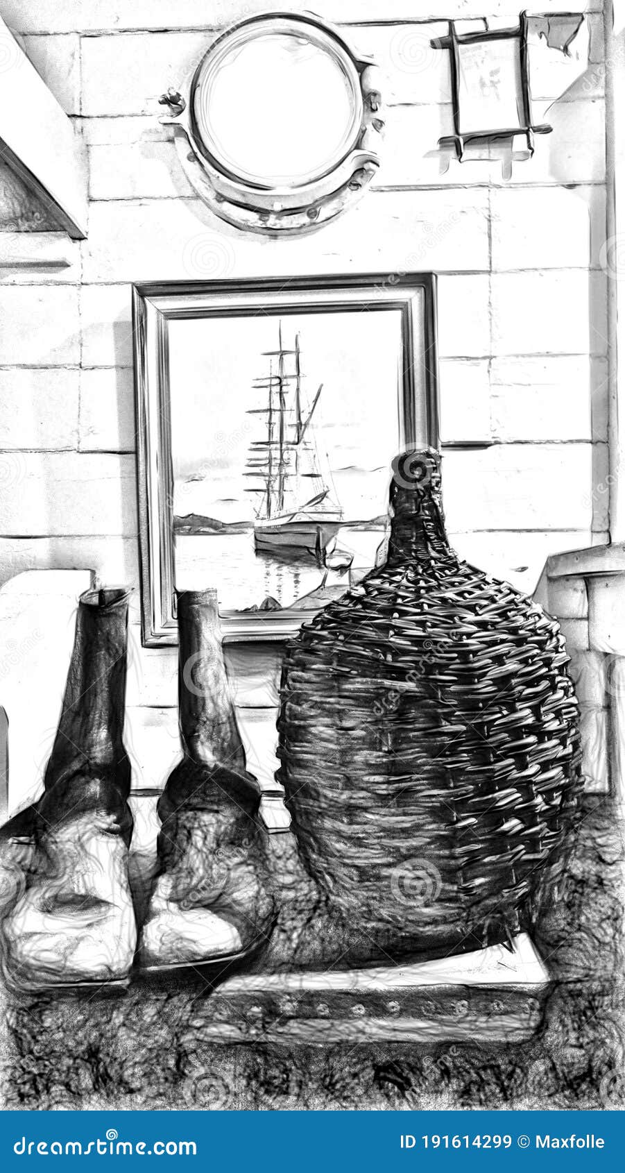 Digital Drawing Style Representing a Still Life with Objects Present in ...