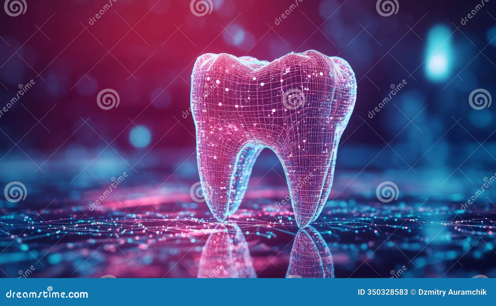 Digital Drawing of a Tooth with Luminous Gums and Vivid Colors. Stock ...