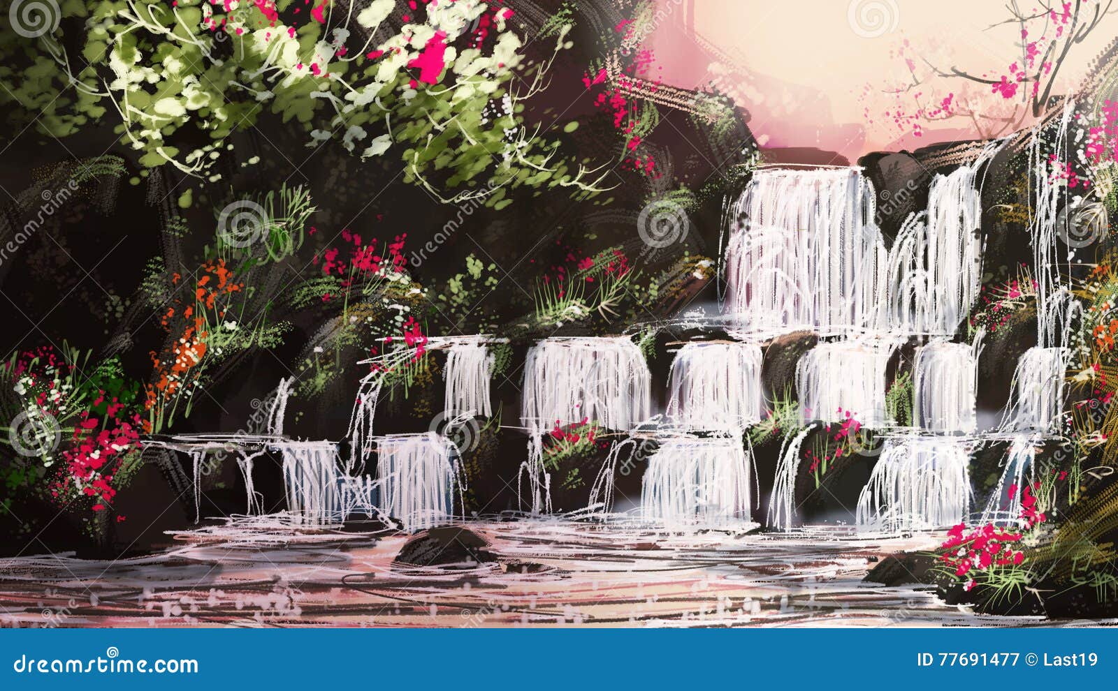 Digital Drawing waterfall stock illustration. Illustration of leaf ...