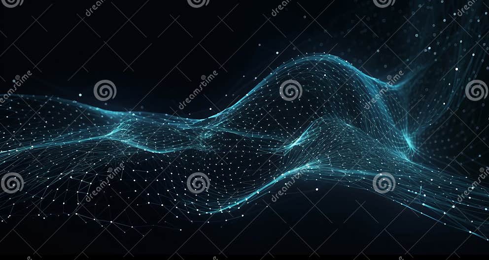 Digital Dynamic Cyber Wave. Abstract Futuristic Blue Background with ...