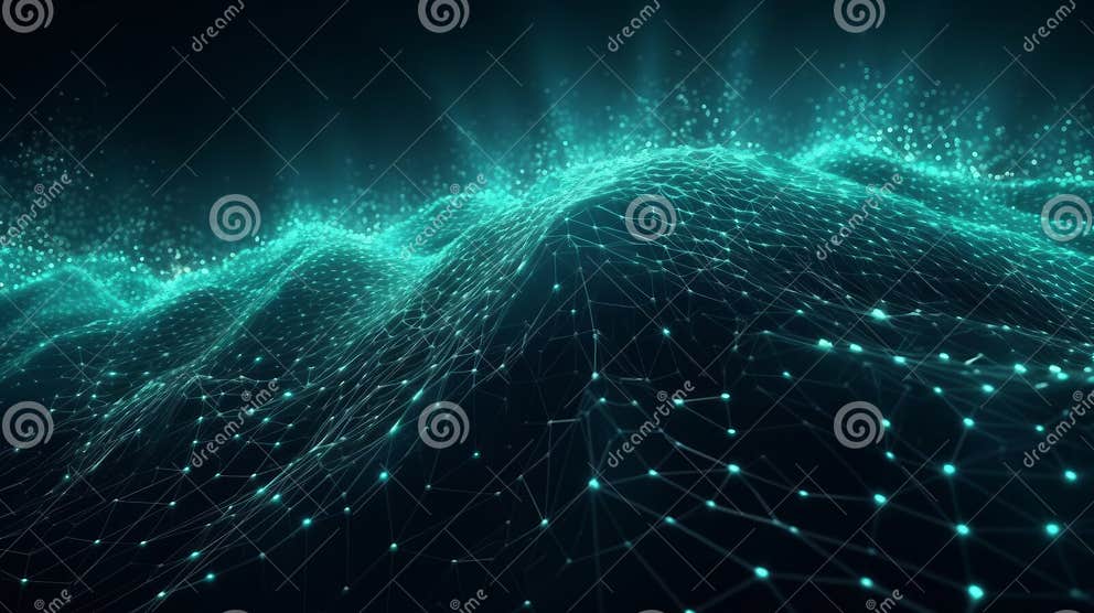 Digital Dynamic Cyber Wave. Abstract Futuristic Blue Background with ...