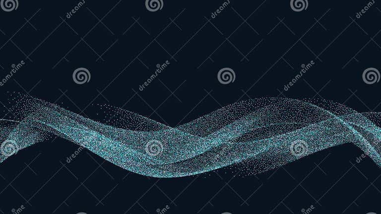 Digital Dynamic Particle Wave. Abstract Wave Flow on a Dark Background. Big Data Visualization ...
