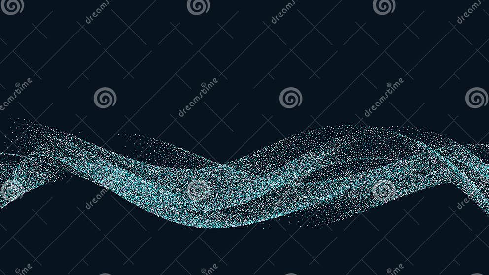 Digital Dynamic Particle Wave. Abstract Wave Flow on a Dark Background. Big Data Visualization ...