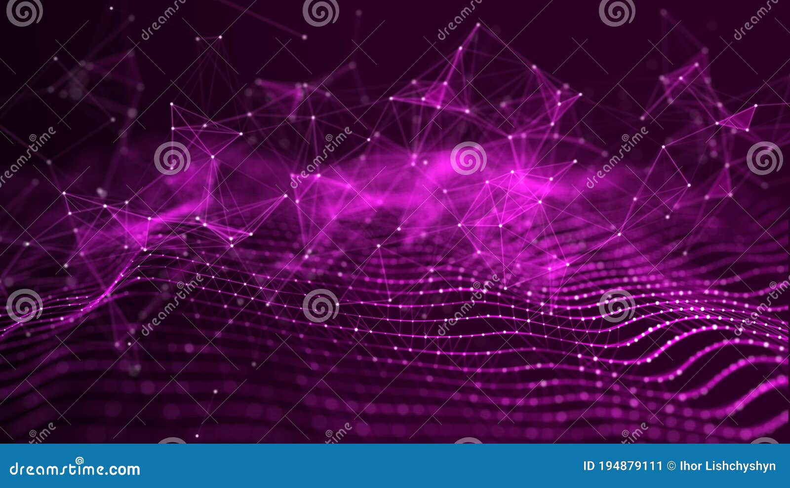 Digital Dynamic Wave. Abstract Futuristic Background. Network Connection Structure with Dots and ...