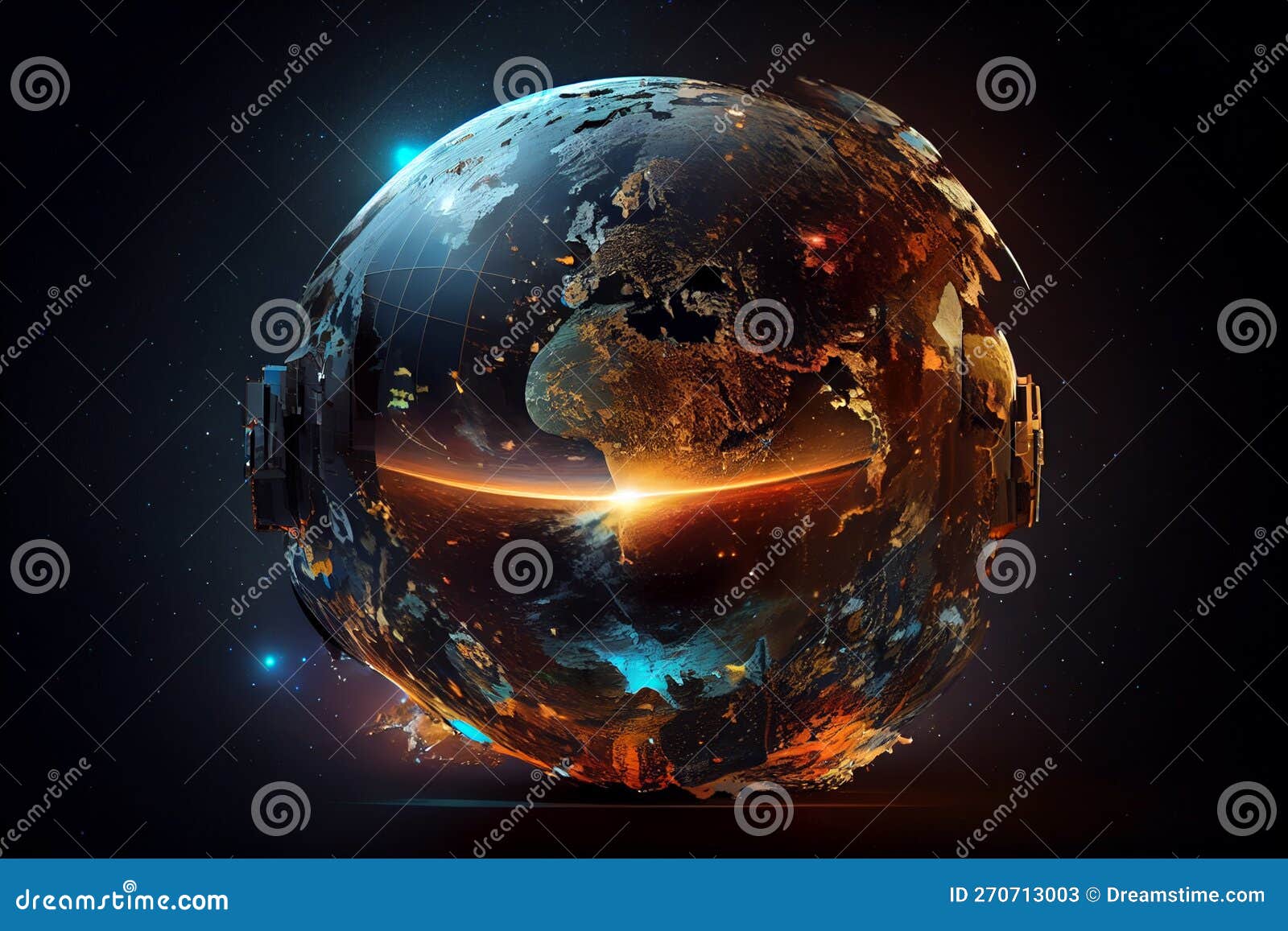 Digital Dystopian Globe, Future, Viewed from Space.generative Ai Stock ...