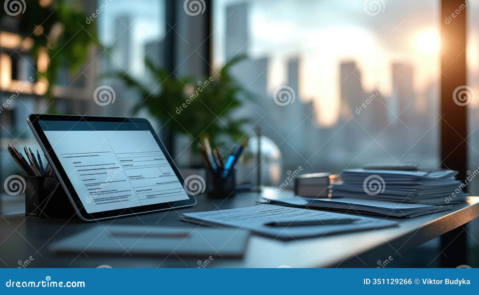Digital E-invoice Displayed on Tablet. Modern Office Setup with Clean ...