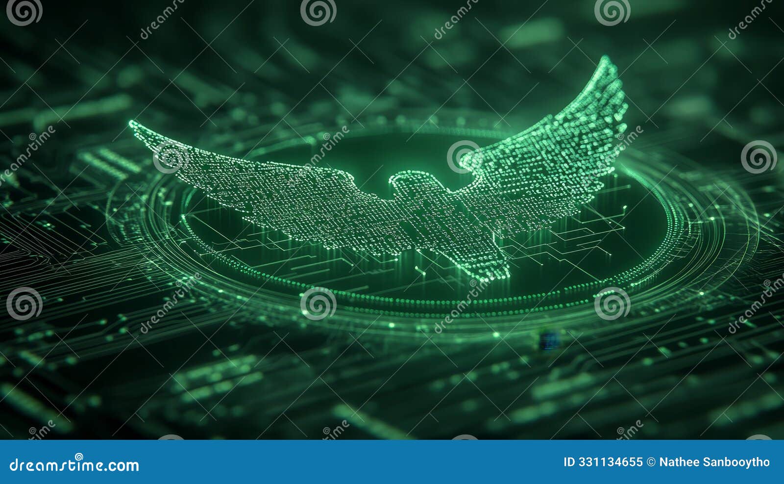 Digital Eagle with Wings on Green Circuit Board Stock Illustration ...