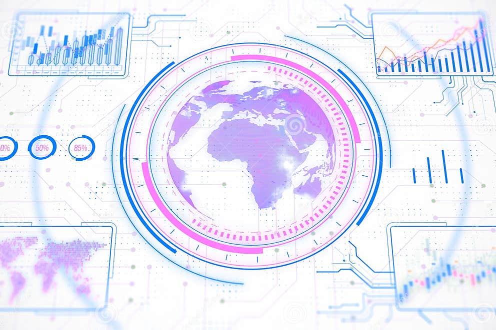 Digital Earth with Data Charts and Technological Interface on White ...