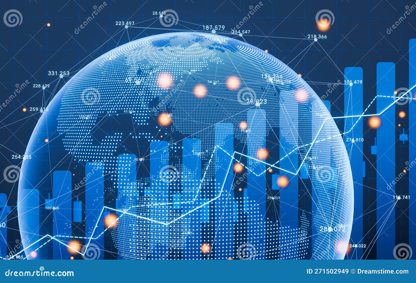 Digital Earth with Financial Graph, 3d Rendering Stock Illustration ...