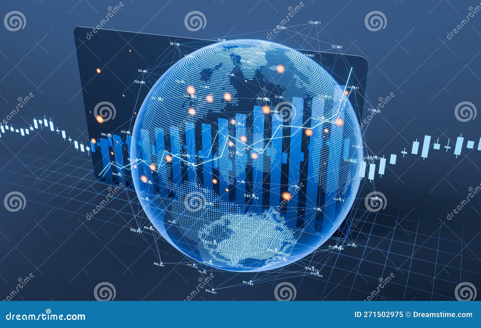 Digital Earth with Financial Graph, 3d Rendering Stock Illustration ...