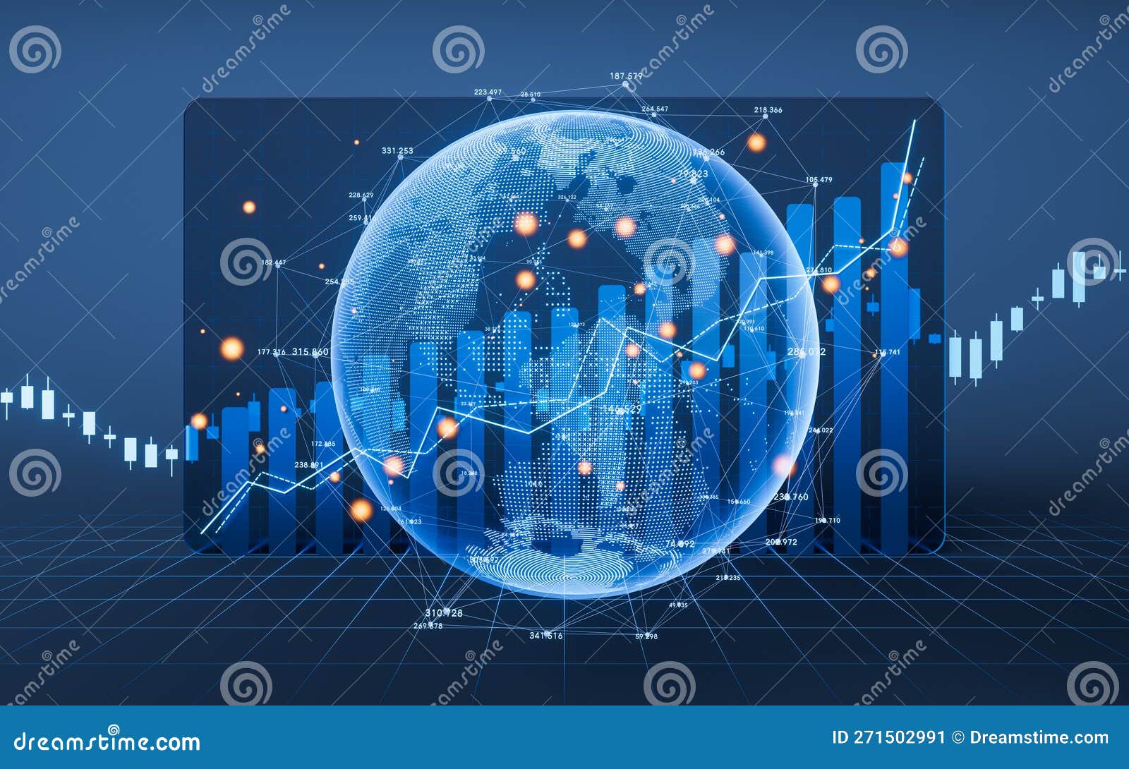 Digital Earth with Financial Graph, 3d Rendering Stock Illustration ...