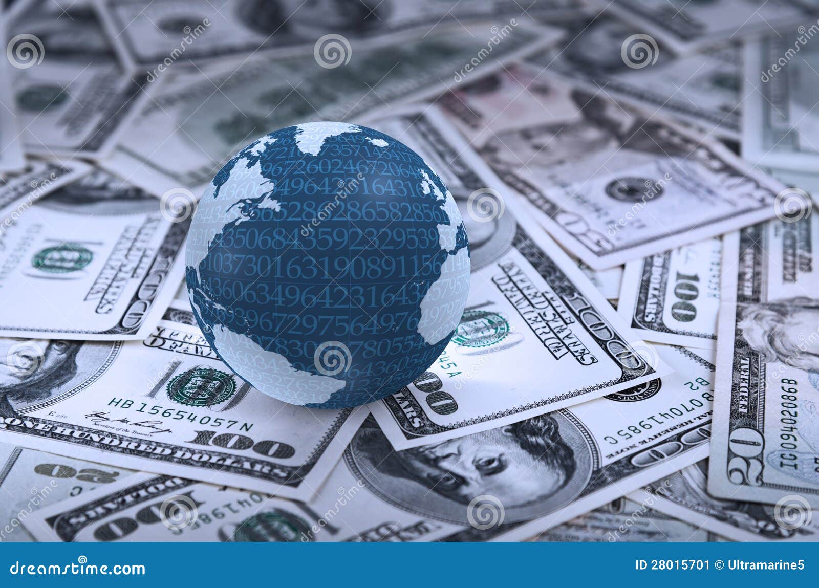Digital Earth Globe on Heap of Money Stock Image - Image of earth ...