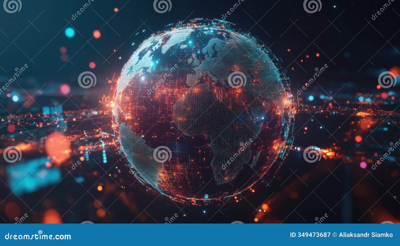 Digital Earth Globe Surrounded by a Network Showcasing Global ...